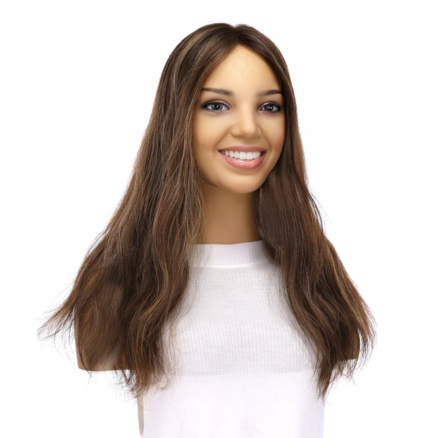 18" Topaz Lace Top Topper Dark Brown w/ Highlights Slightly Wavy ...