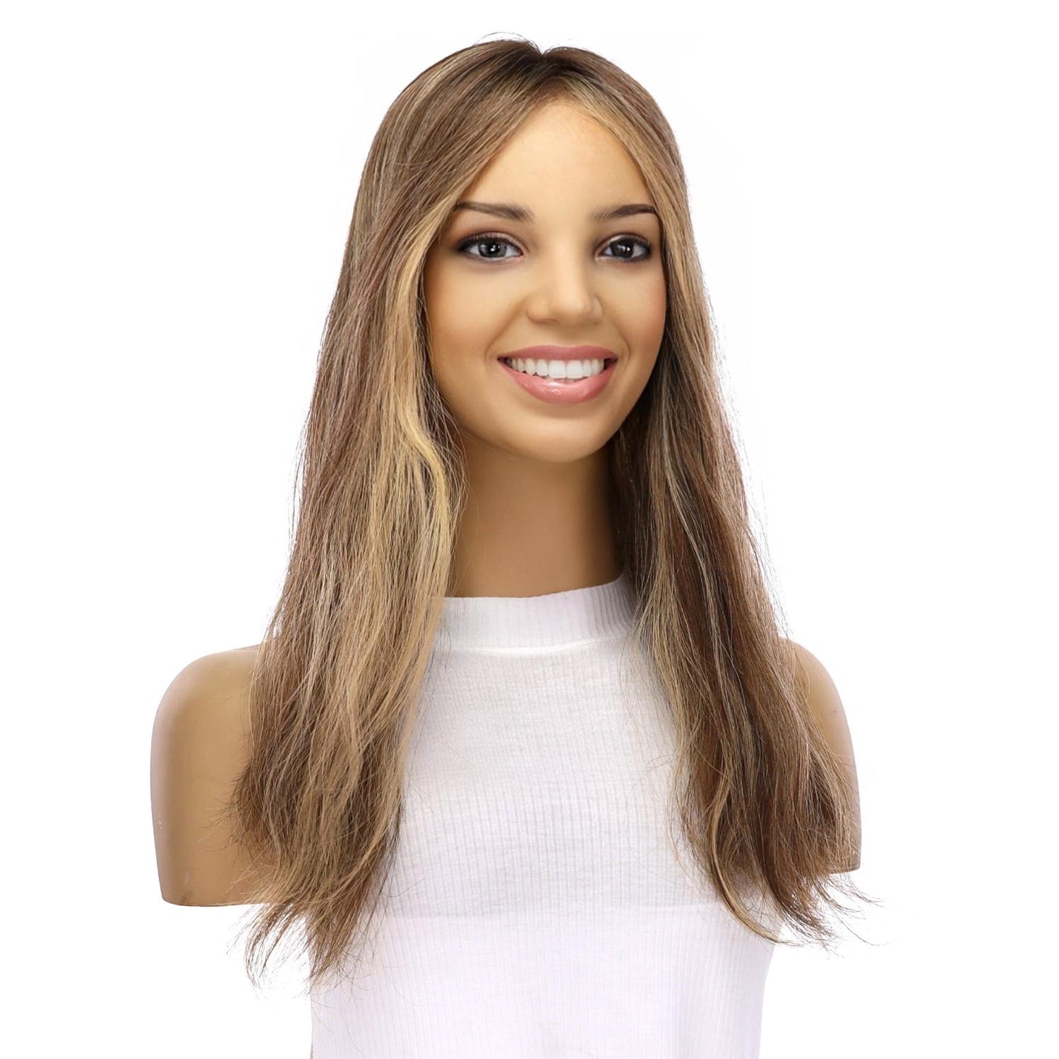 18" Topaz Lace Top Topper Medium Brown w/ Highlights Slightly Wavy ...