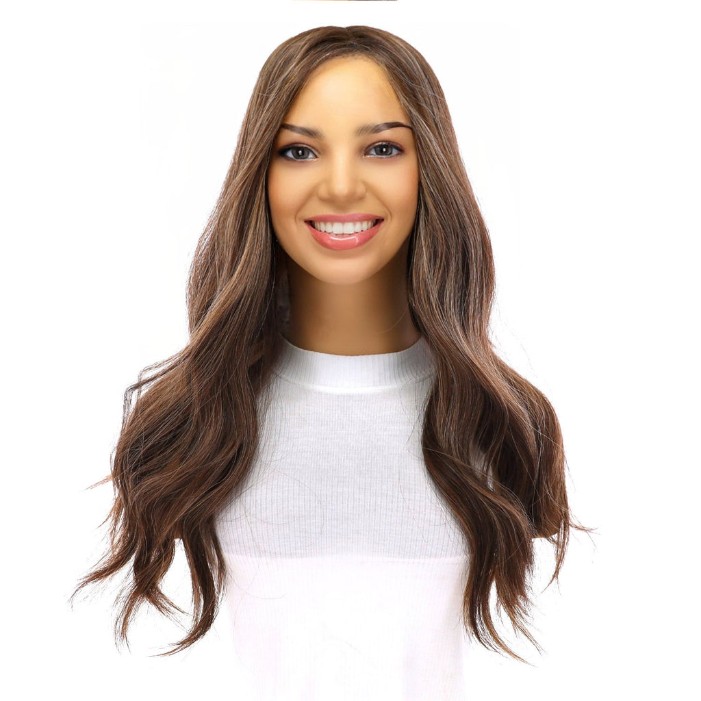 20" Onyx Silk Top Topper Dark Brown w/ Highlights